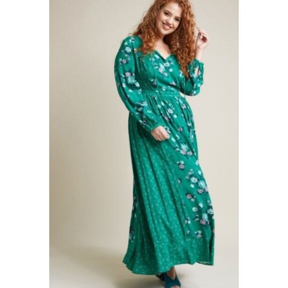 Modcloth | Dresses | Modcloth Floral Print Long Sleeve Boho Maxi Dress ...